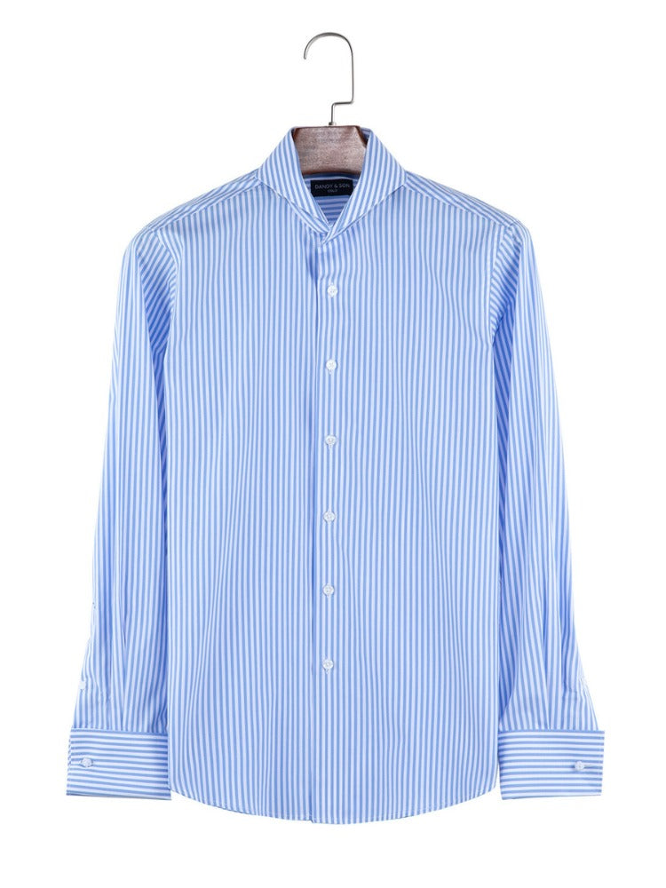 Extreme Cutaway Big Blue Stripes Shirt French Cuff - DANDY & SON