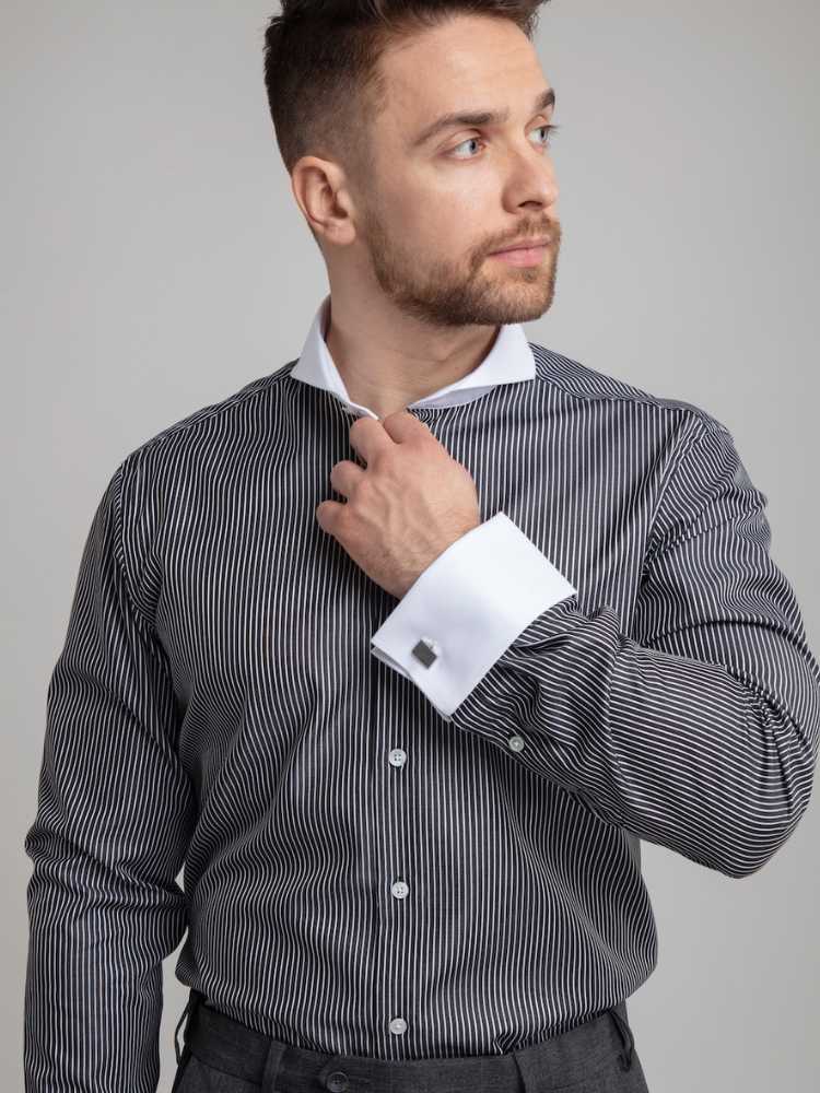 Extreme Cutaway Pinstripe Contrast Shirt French Cuff - DANDY & SON
